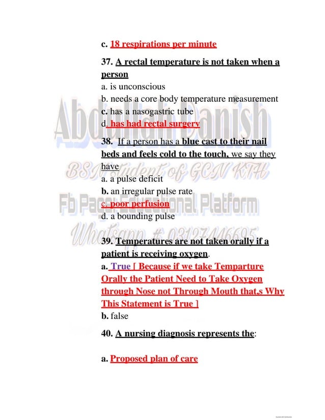 Fundamental of Nursing 1st semester BSN mcqs with answer key,Educational Platform AD.pdf ...