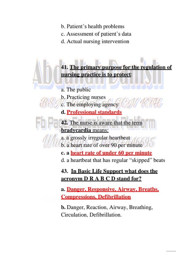 Fundamental of Nursing 1st semester BSN mcqs with answer key,Educational Platform AD.pdf ...