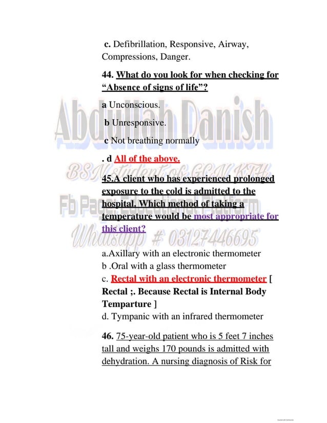Fundamental of Nursing 1st semester BSN mcqs with answer key,Educational Platform AD.pdf ...