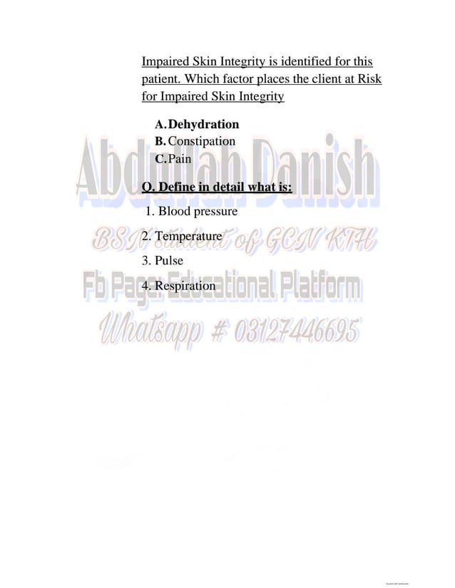 Fundamental of Nursing 1st semester BSN mcqs with answer key,Educational Platform AD.pdf ...