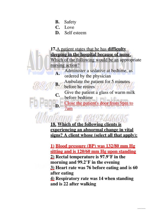 Fundamental of Nursing 1st semester BSN mcqs with answer key,Educational Platform AD.pdf ...