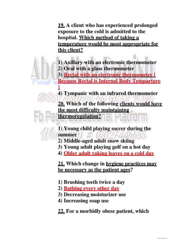 Fundamental of Nursing 1st semester BSN mcqs with answer key,Educational Platform AD.pdf ...