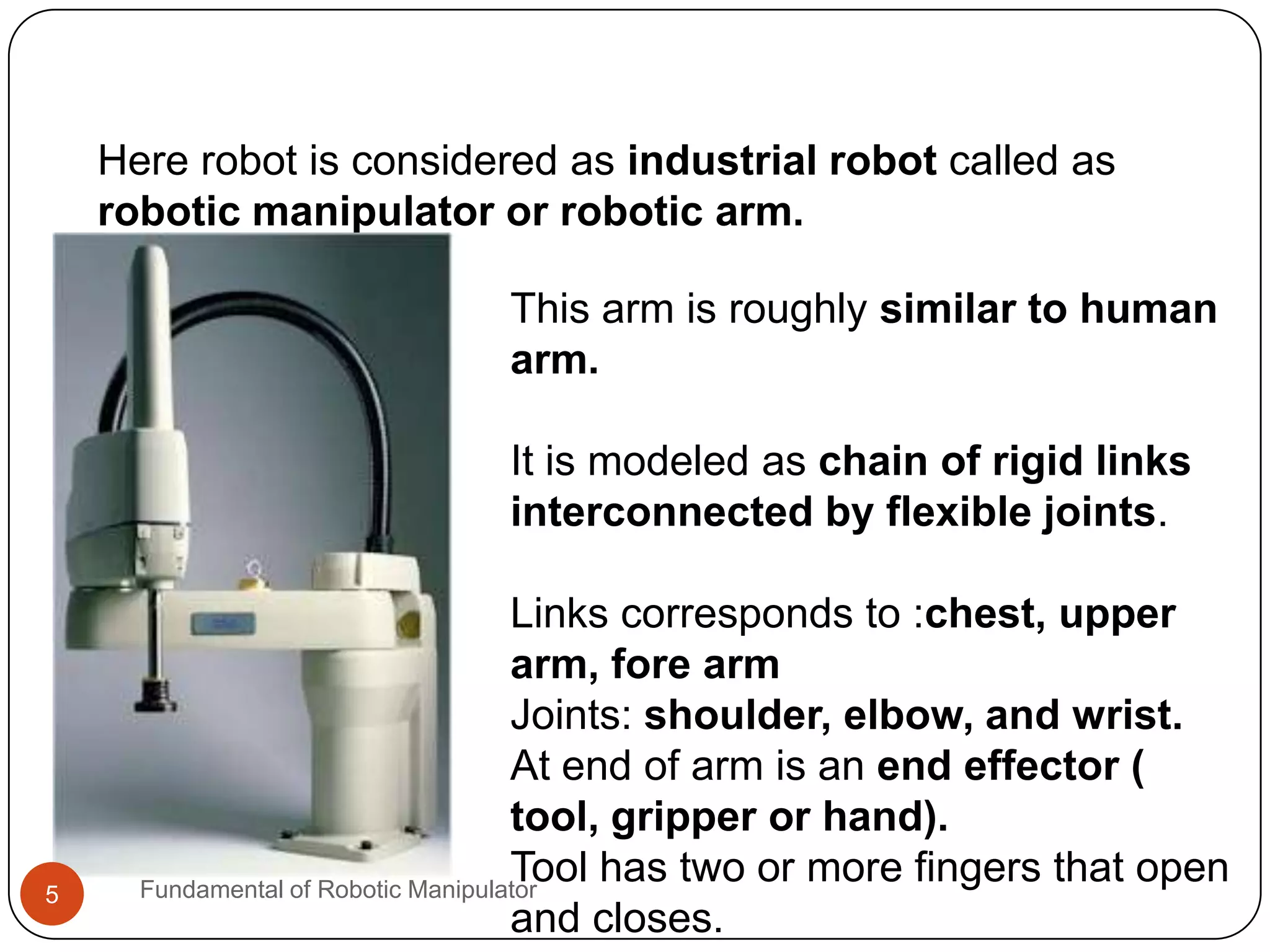 Fundamental of robotic manipulator | PPTX | Robotics | Technology & Computing