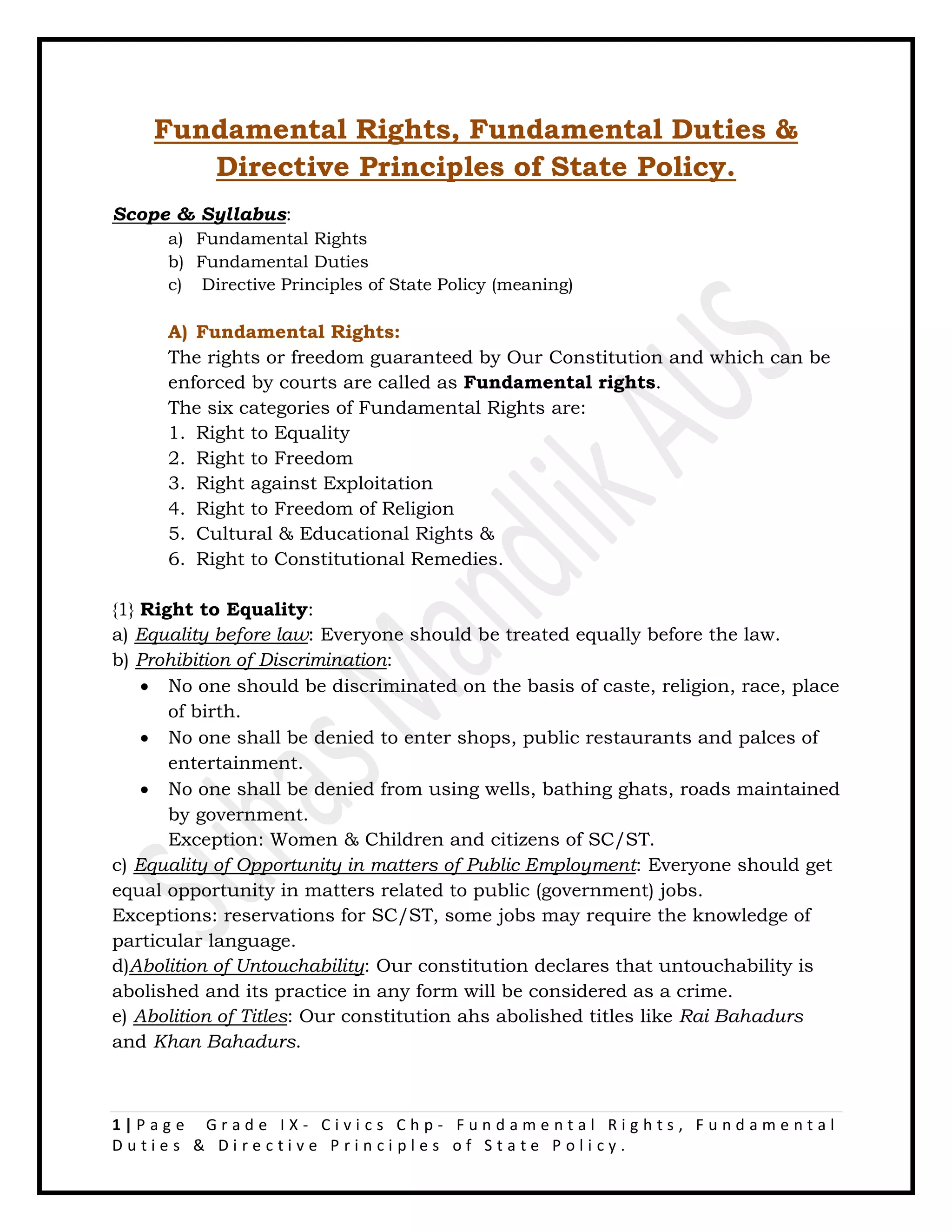 Fundamental Rights, Duties and Directive Principles Explained | PDF