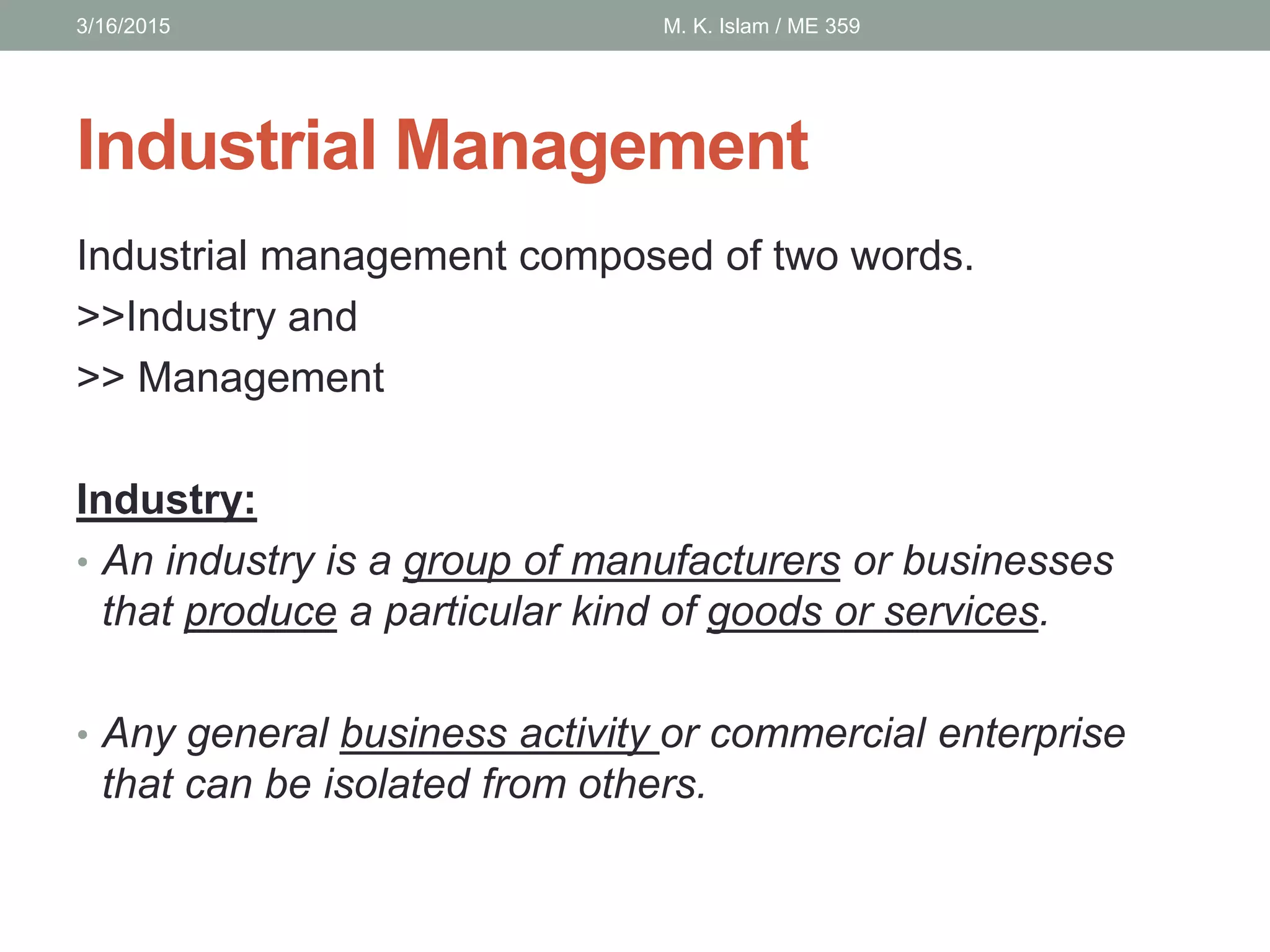 Introduction of Industrial Management | PPTX