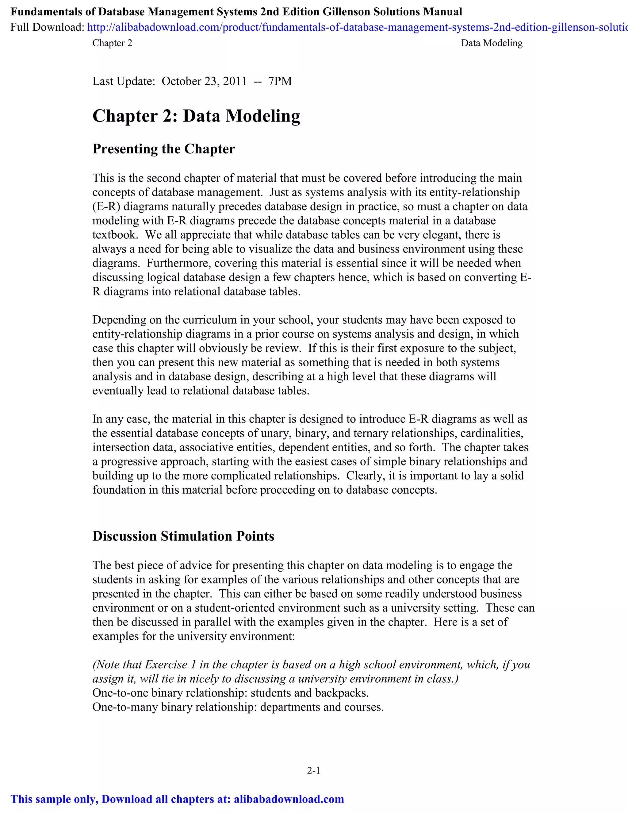 Fundamentals of Database Management Systems 2nd Edition Gillenson ...