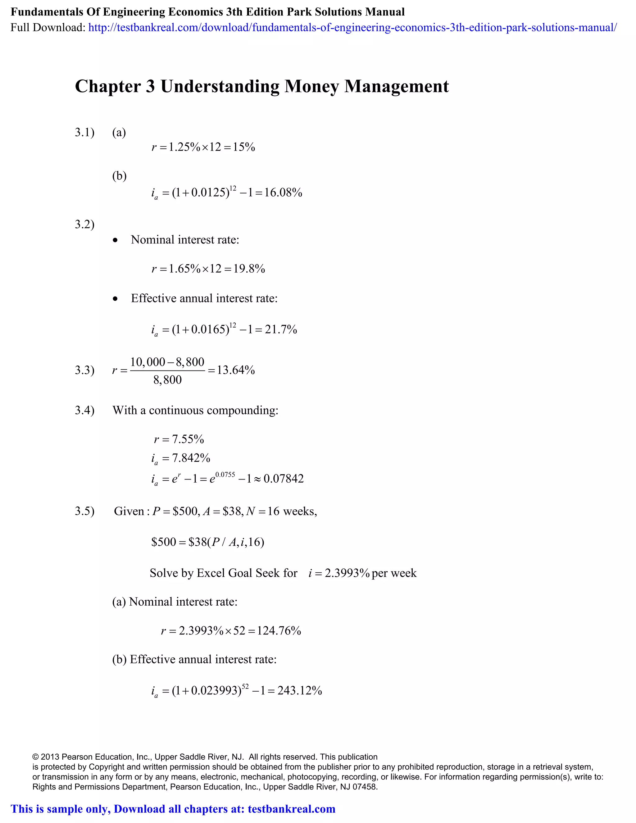 Fundamentals Of Engineering Economics 3th Edition Park Solutions Manual ...