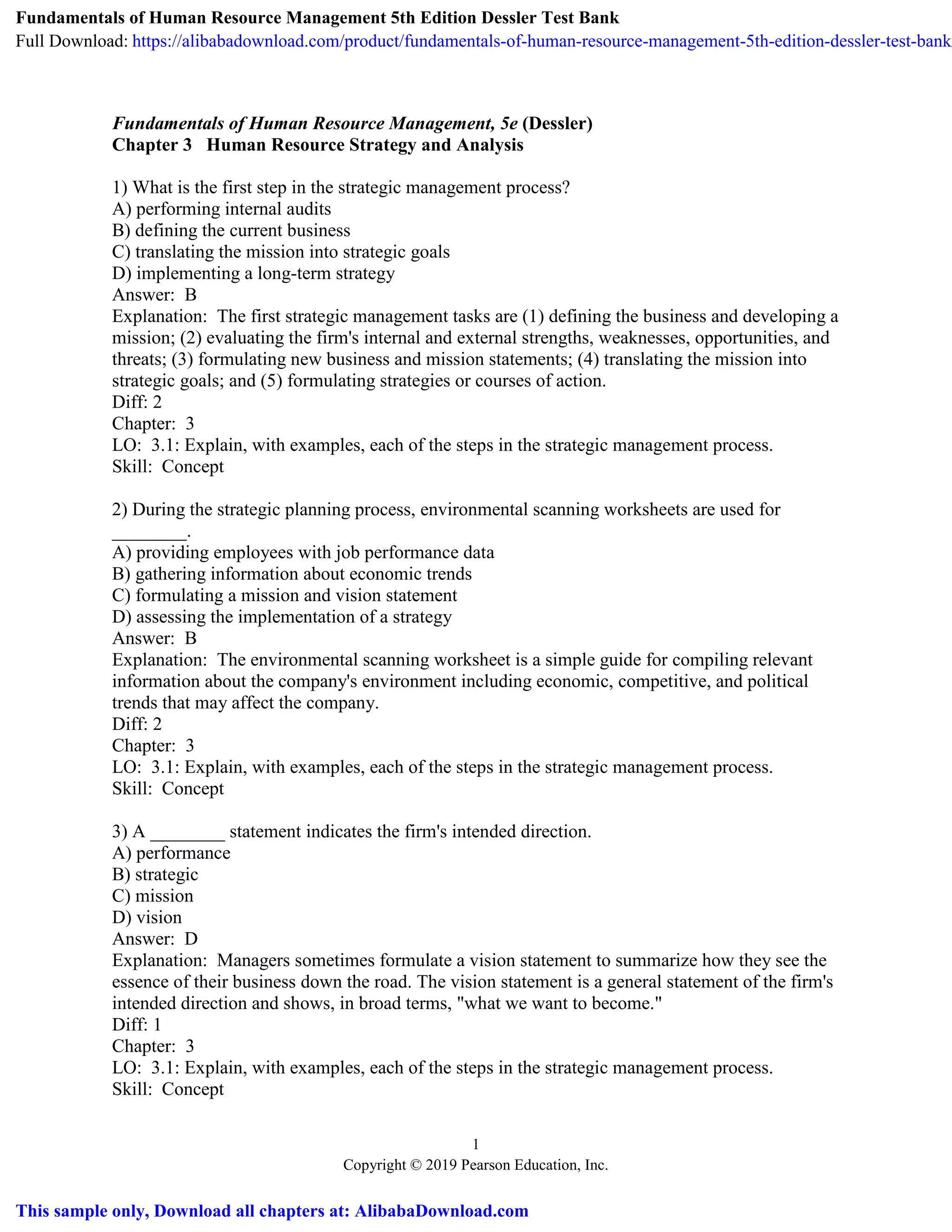 Fundamentals of Human Resource Management 5th Edition Dessler Test Bank ...