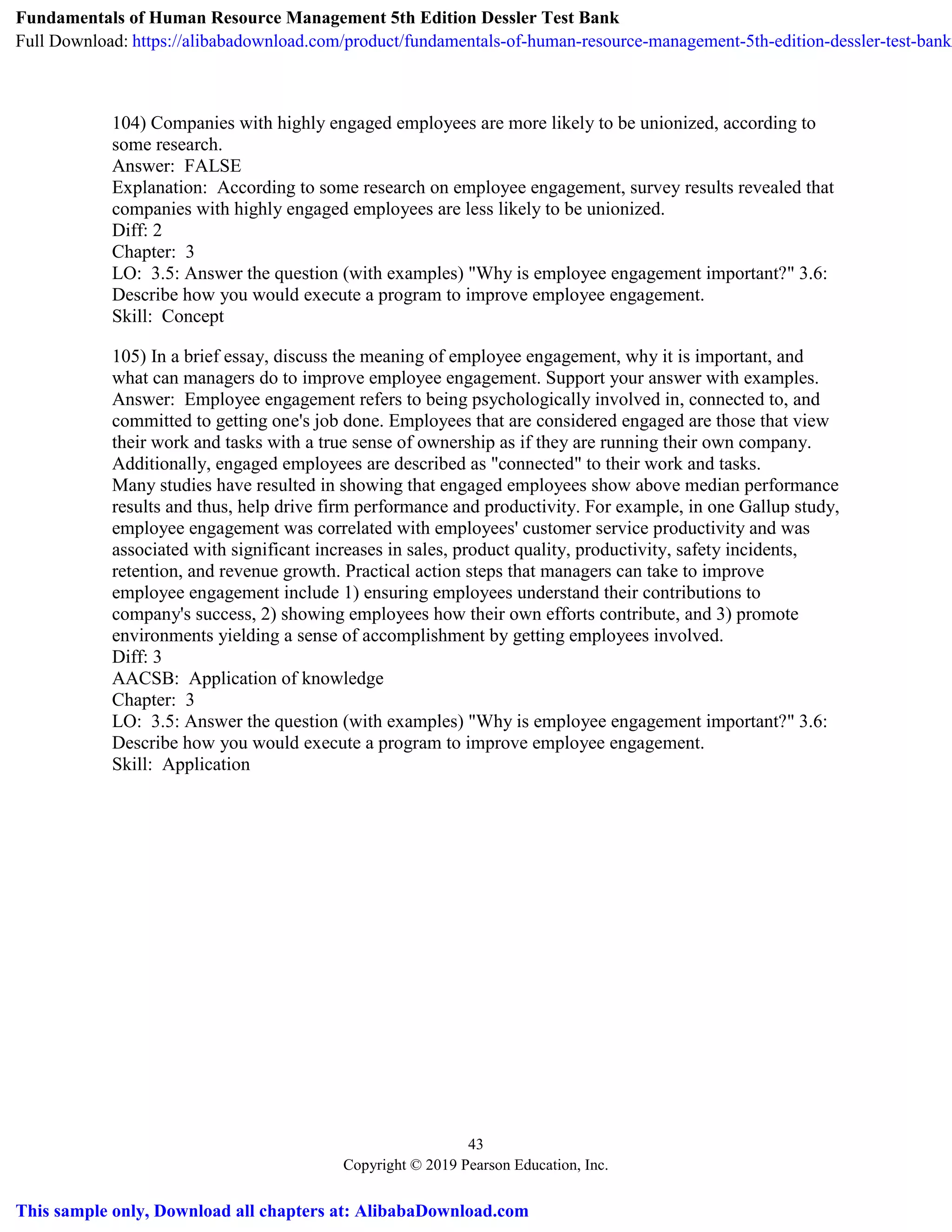 Fundamentals of Human Resource Management 5th Edition Dessler Test Bank ...