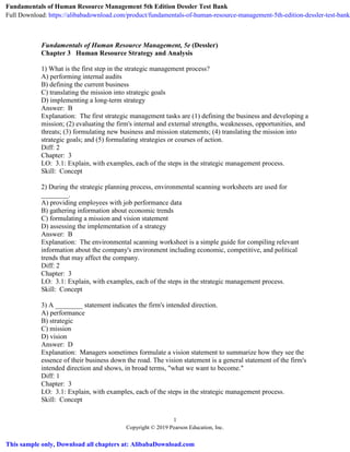 Fundamentals of Human Resource Management 5th Edition Dessler Test Bank ...