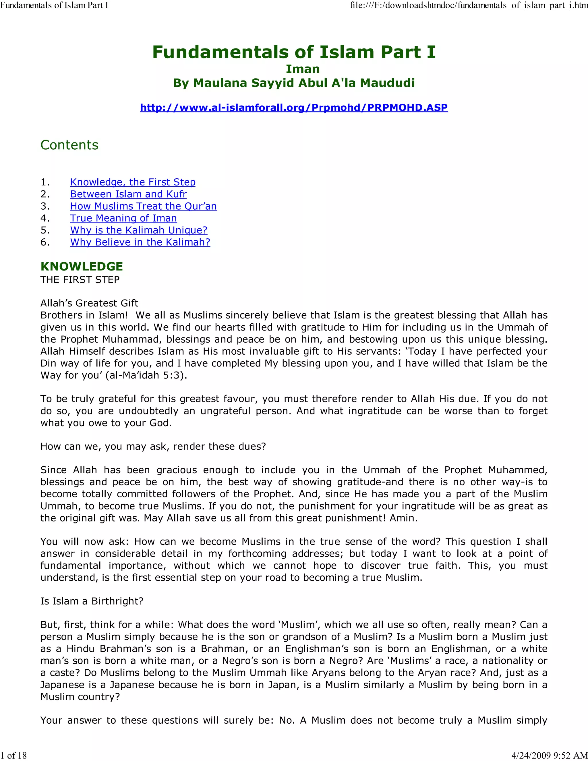 Fundamentals of Islam - part I | PDF