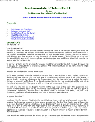 Fundamentals of Islam - part I | PDF