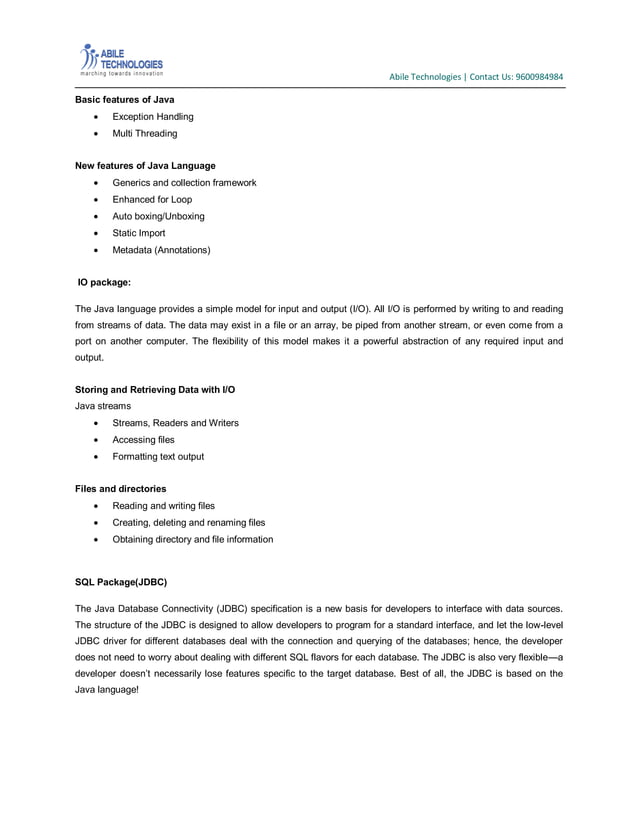 JAVA J2EE Training in Coimbatore - Fundamentals of Java J2EE | PDF