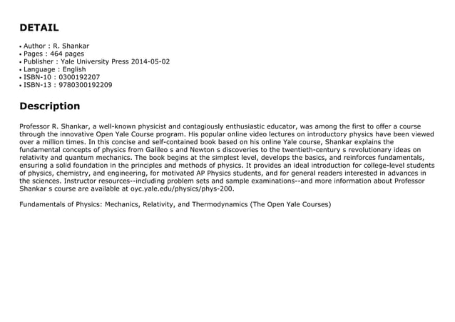 Fundamentals of Physics: Mechanics, Relativity, and Thermodynamics (The ...