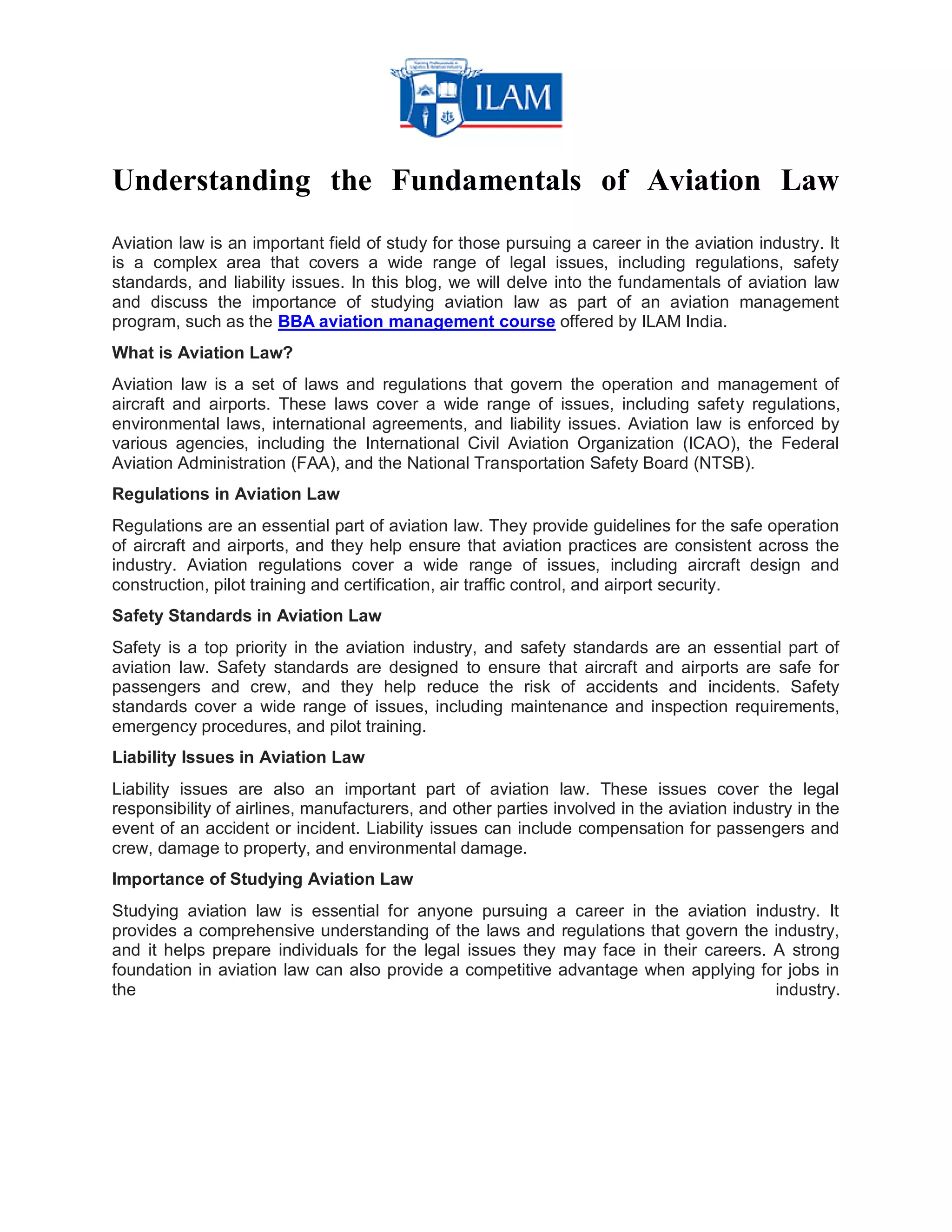 Fundamentals of aviation law | PDF