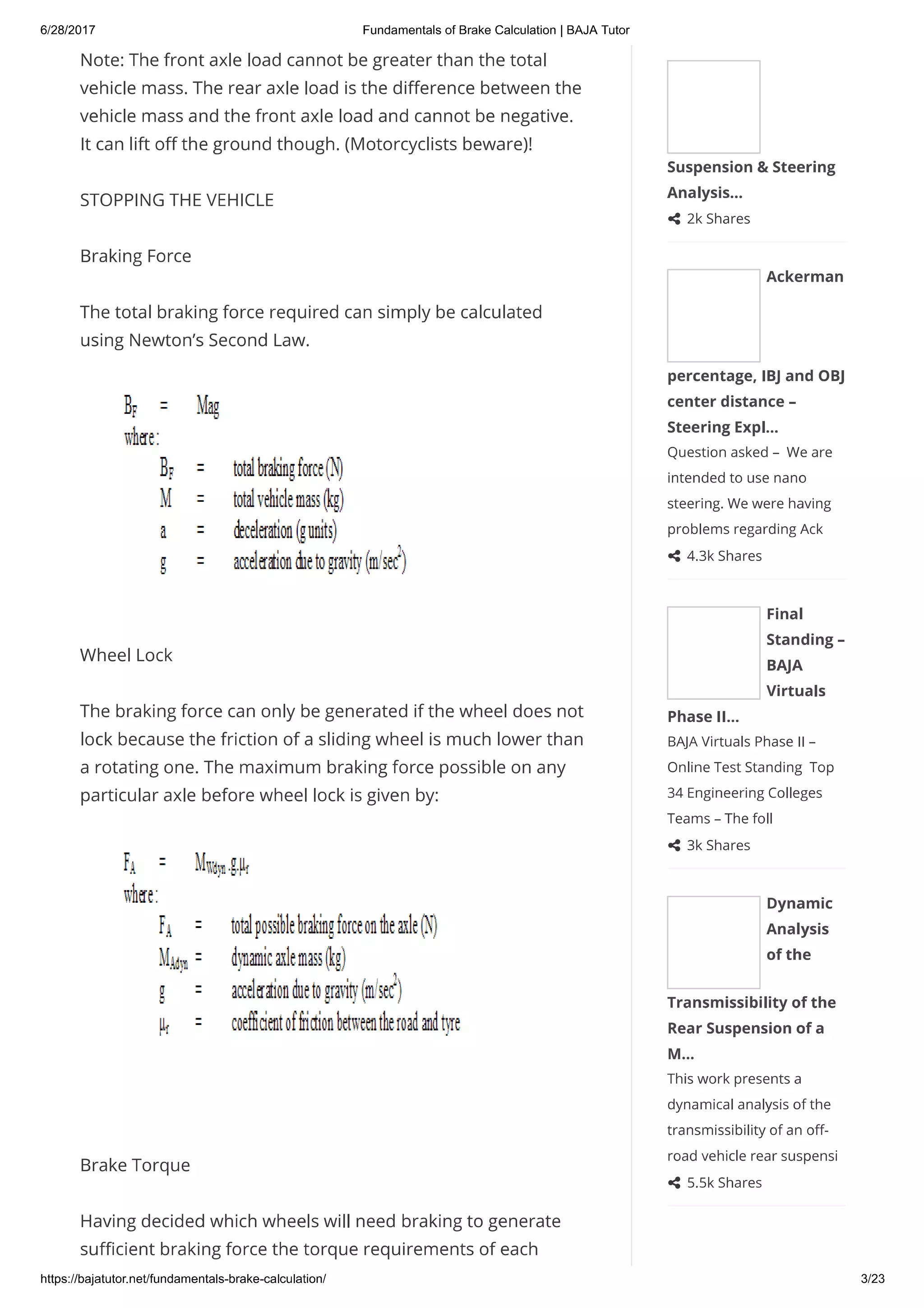 Fundamentals of brake calculation | PDF