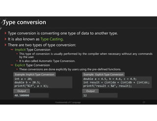 Fundamentals of c language | PPT