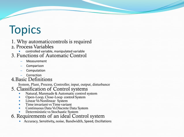 automatic control, Basic Definitions, Classification of Control systems ...