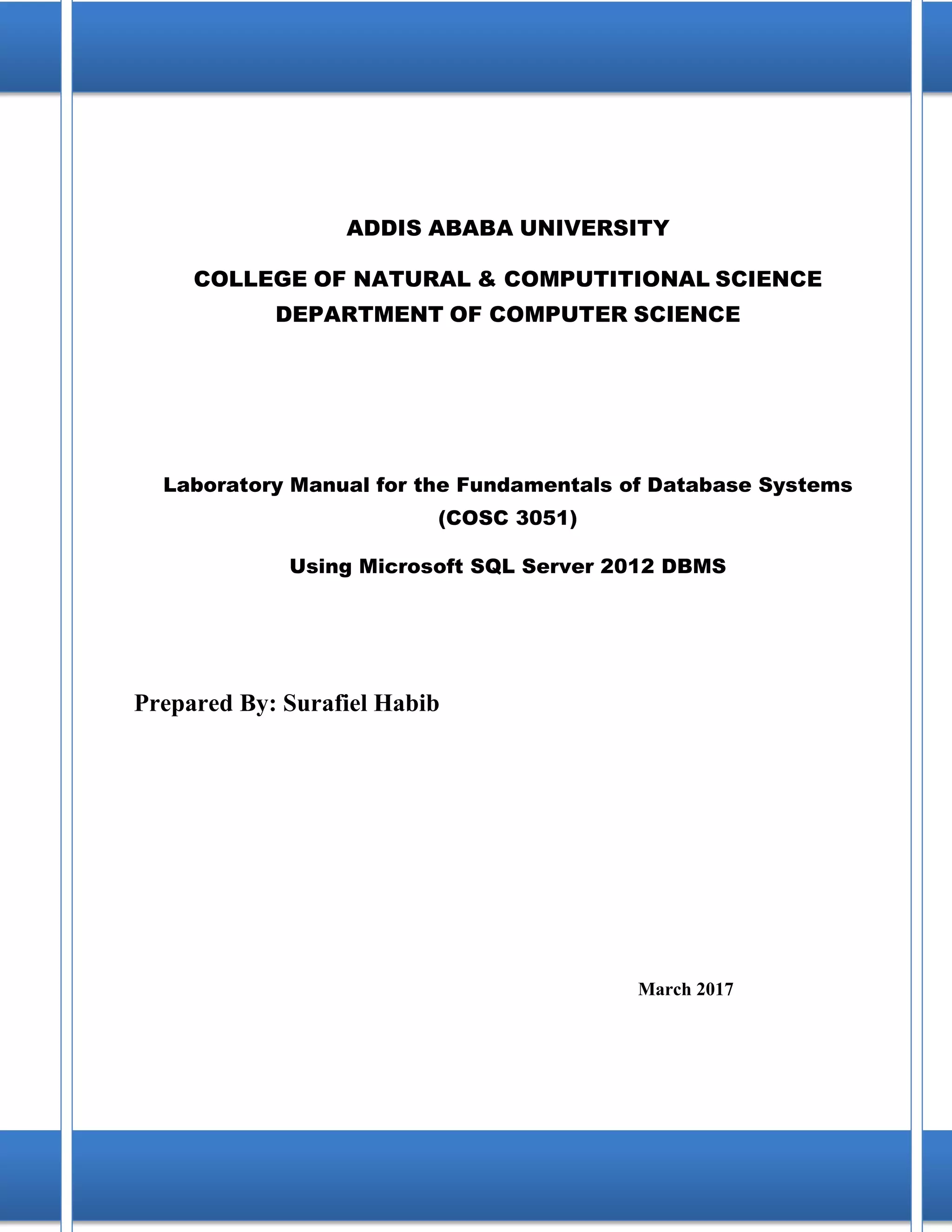 Fundamentals of Database Systems Laboratory Manual | PDF | Databases | Computer Software and ...