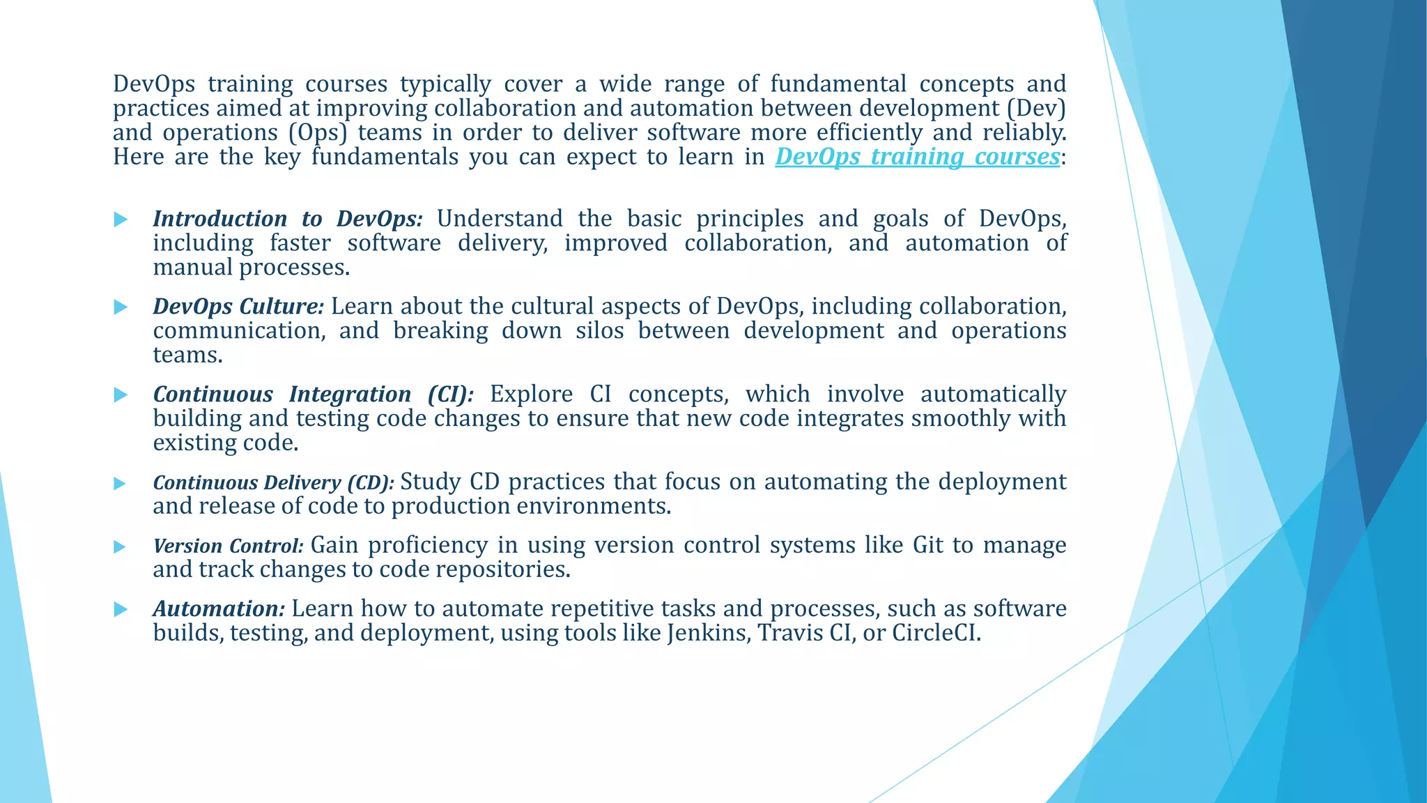 Fundamentals Of Devops Training Courses Ppt
