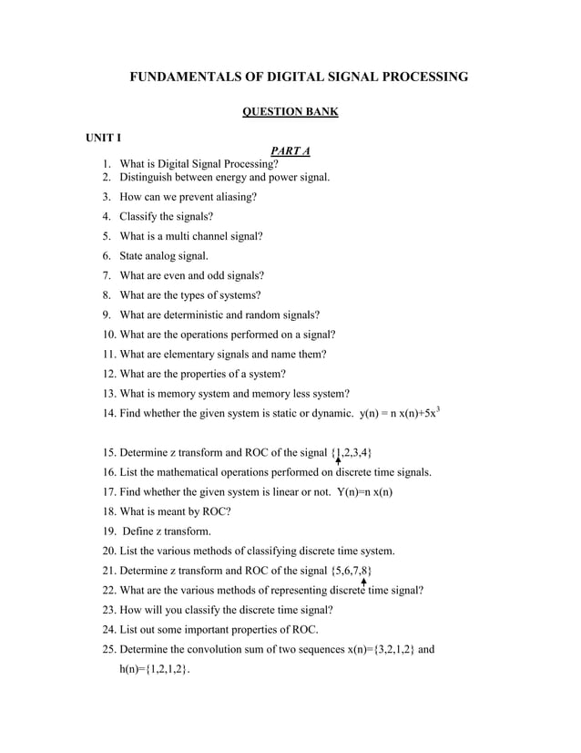 Fundamentals of Digital Signal Processing - Question Bank | PDF | Computing | Technology & Computing