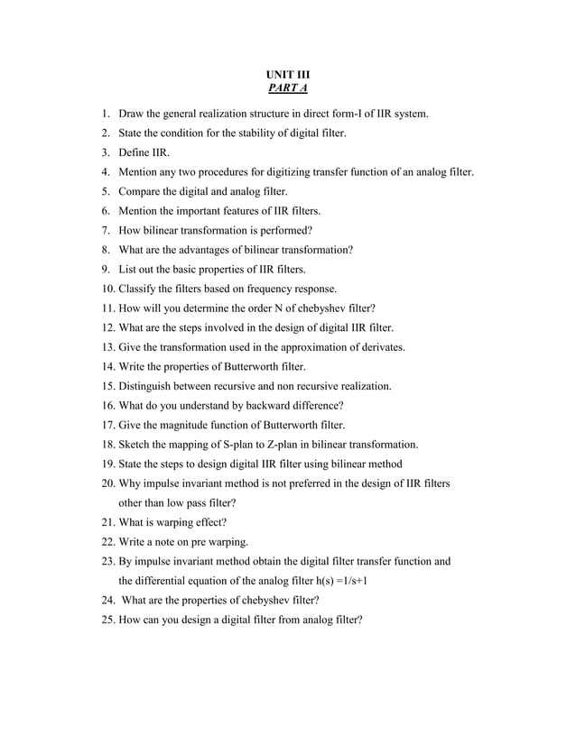 Fundamentals of Digital Signal Processing - Question Bank | PDF ...