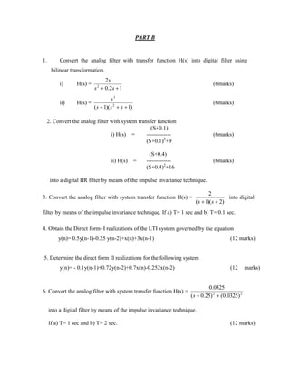 Fundamentals of Digital Signal Processing - Question Bank | PDF