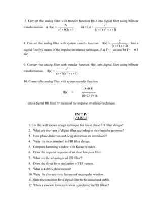 Fundamentals of Digital Signal Processing - Question Bank | PDF
