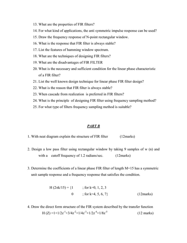 Fundamentals of Digital Signal Processing - Question Bank | PDF ...