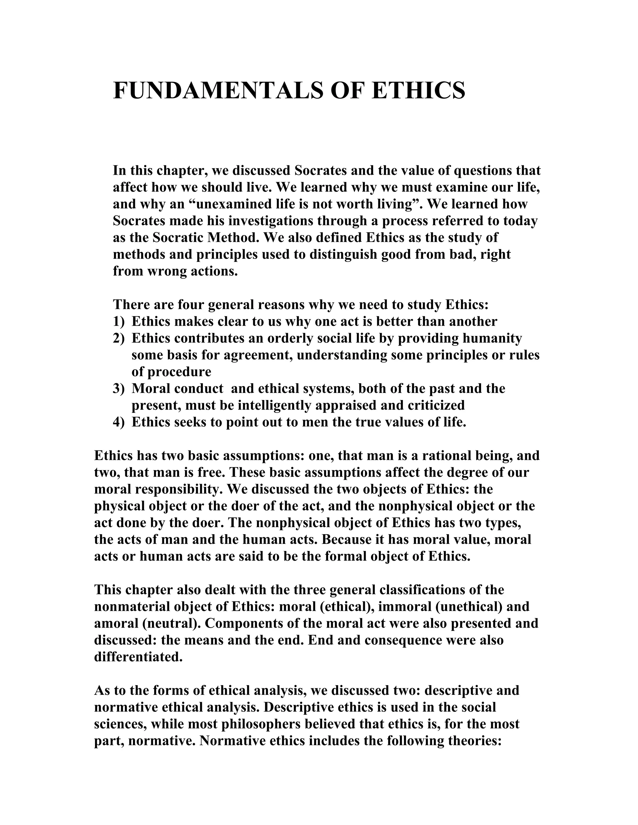 Fundamentals Of Ethics | DOC