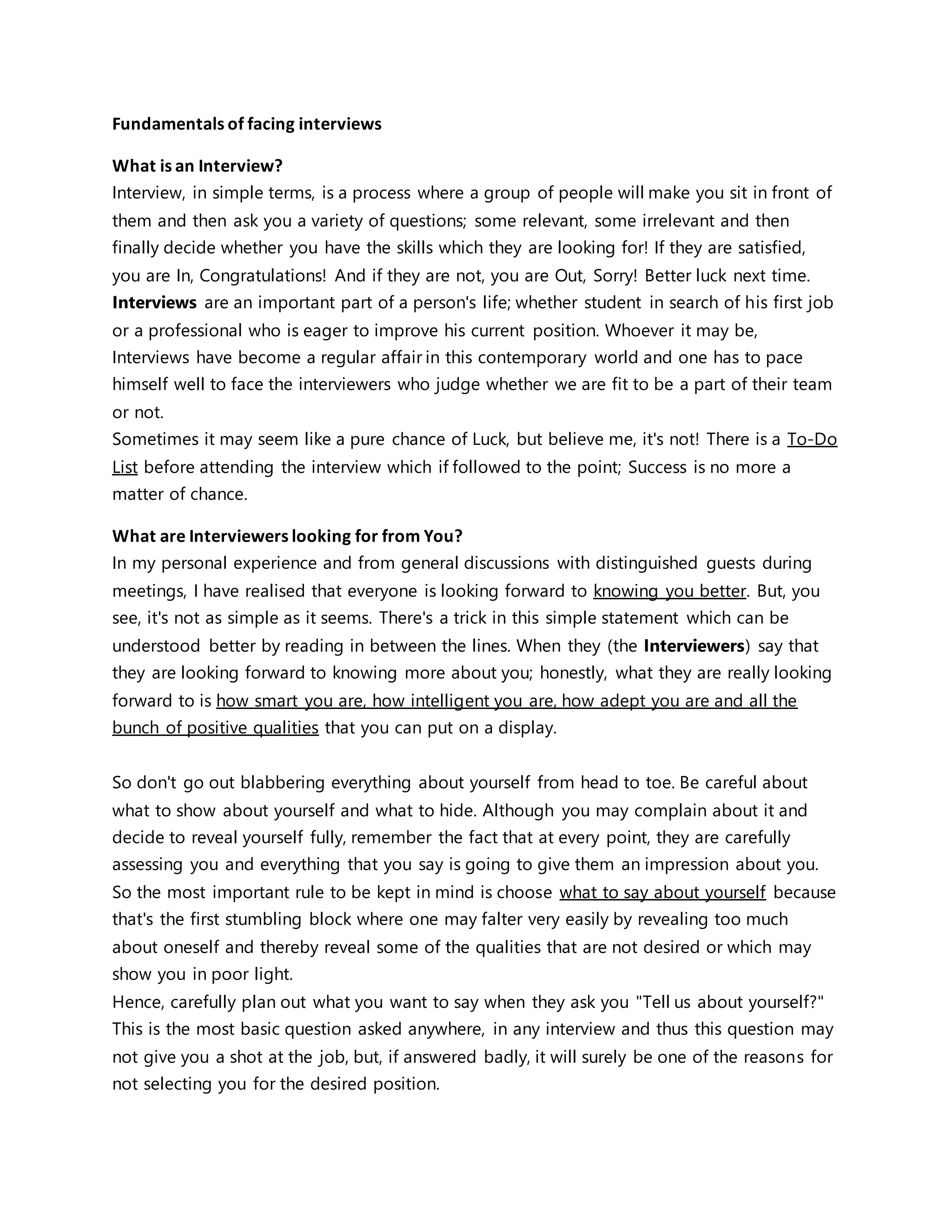Fundamentals of facing interviews | DOCX