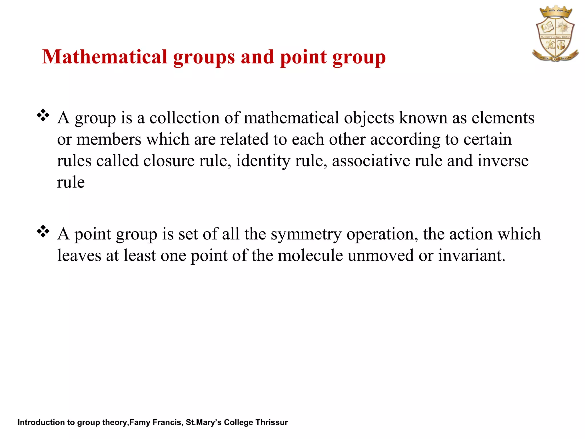 Chemistry-Fundamentals of group theory | PPT