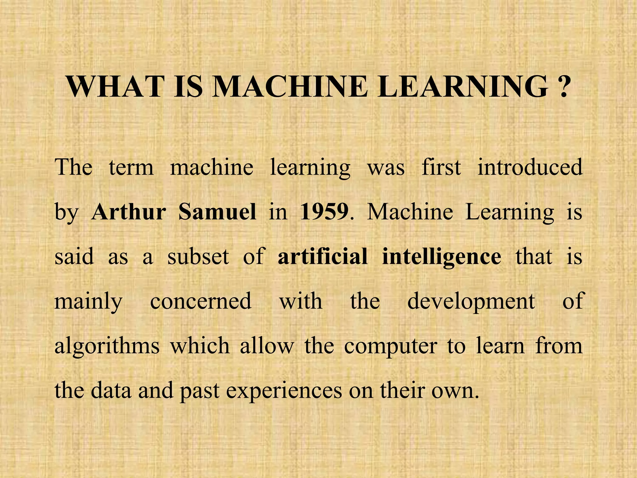 FUNDAMENTALS OF MACHINE LEARNING & IT’S TYPES | PPT