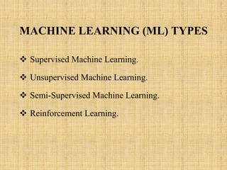 FUNDAMENTALS OF MACHINE LEARNING & IT’S TYPES | PPT