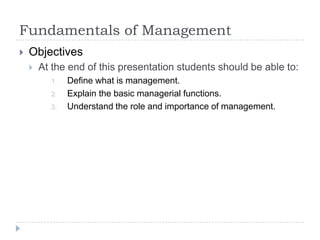 Fundamentals of management lesson 1 | PPTX