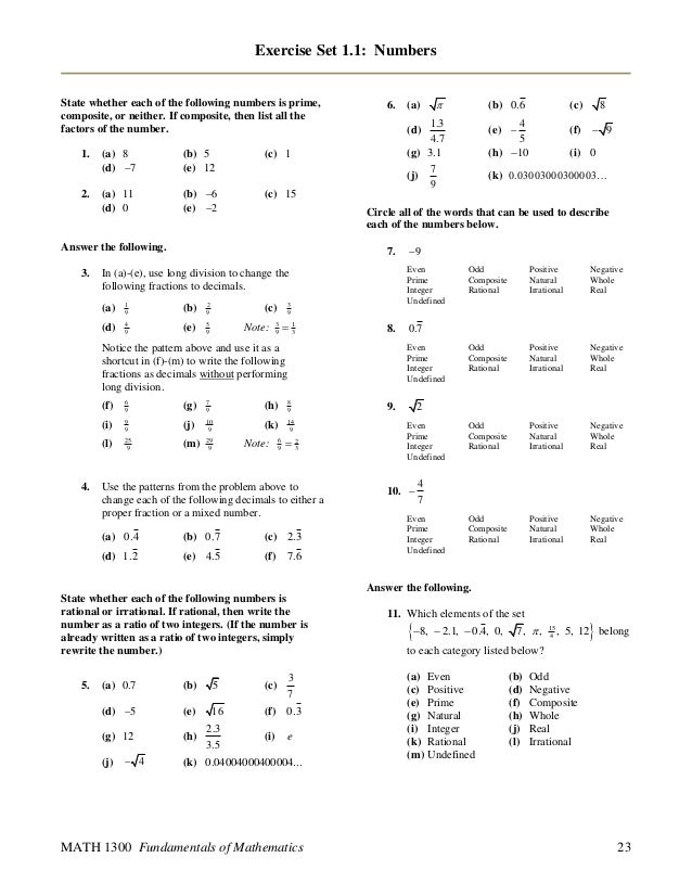 Fundamentals of math
