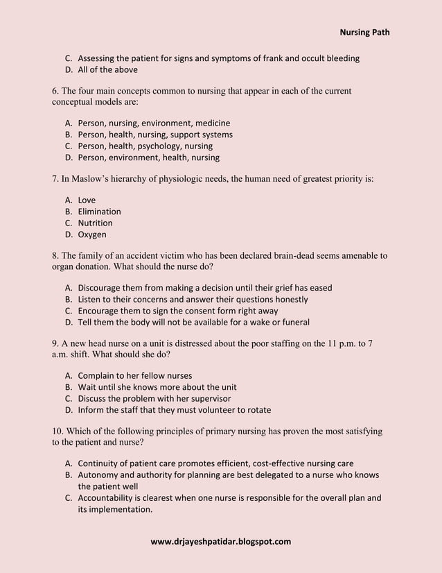 Fundamentals of nursing practice exam | PDF