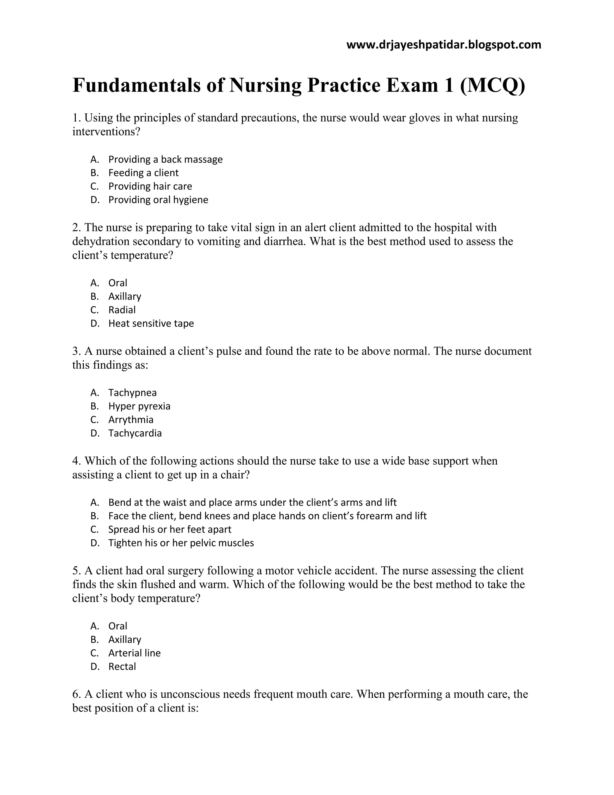 Fundamentals of nursing practice exam 1 | PDF