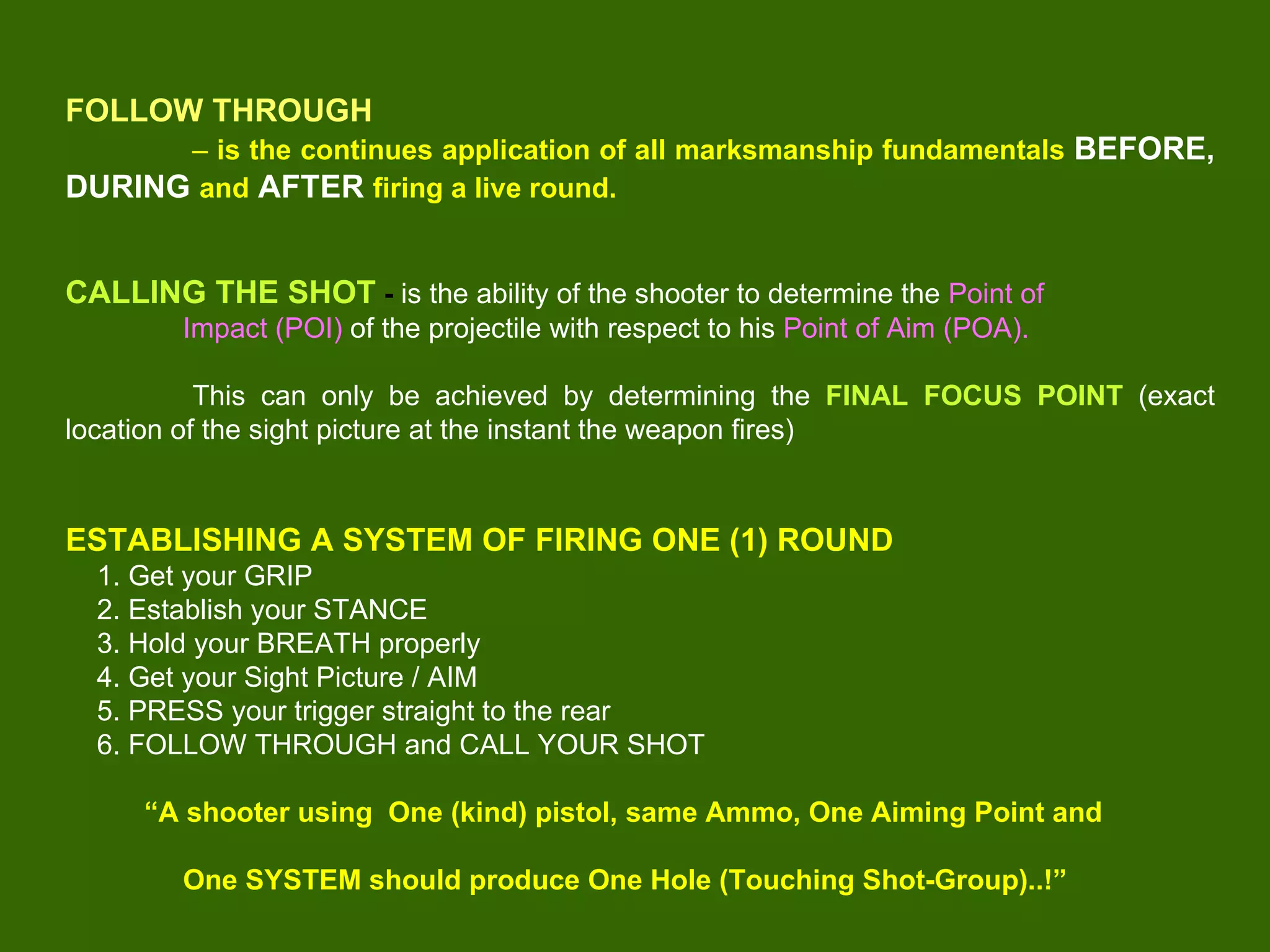 Fundamentals Of Pistol Marksmanship | PPT