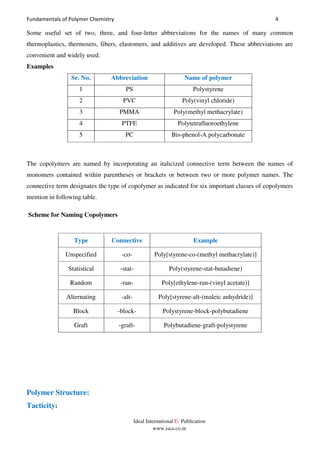 Fundamentals of polymer chemistry | PDF