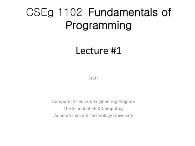 Fundamentals Of Programming Lecture 1pptx Programming Languages Computing