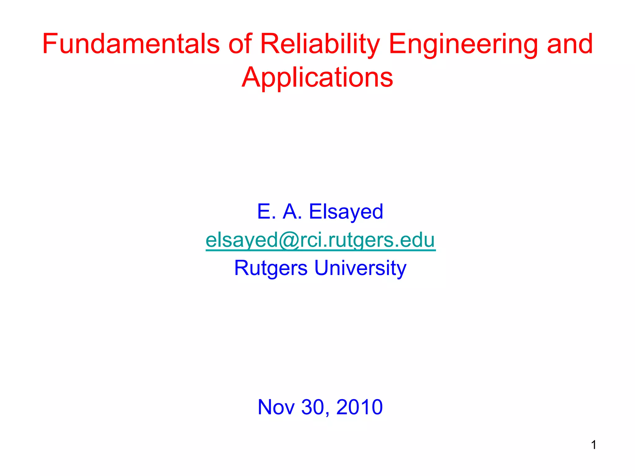 Fundamentals of reliability engineering and applications part1of3 | PDF