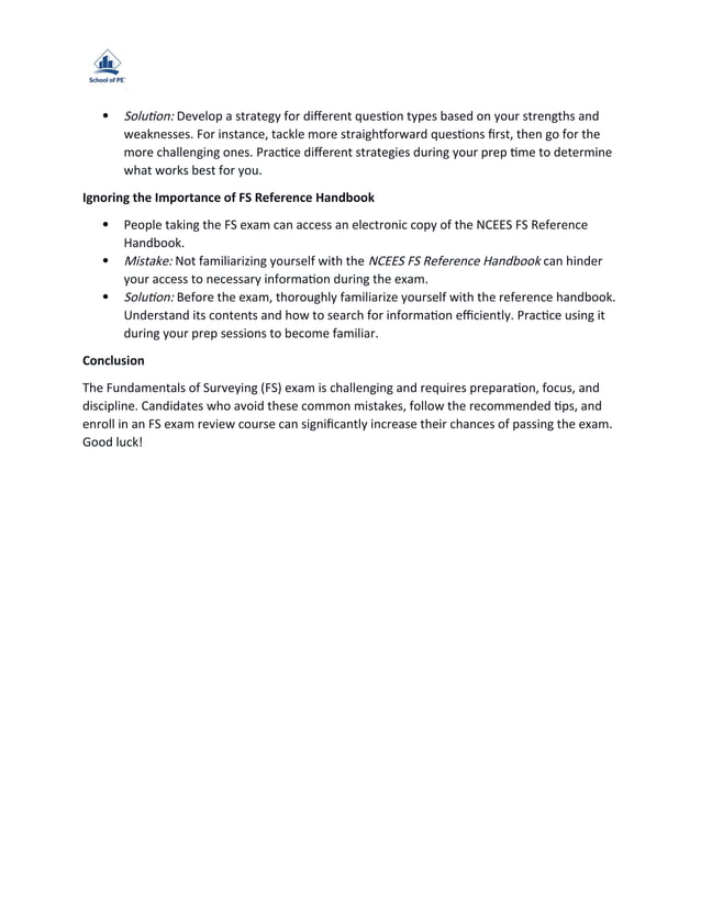 Fundamentals of Surveying (FS) Exam PE Common Mistakes to Avoid | PDF