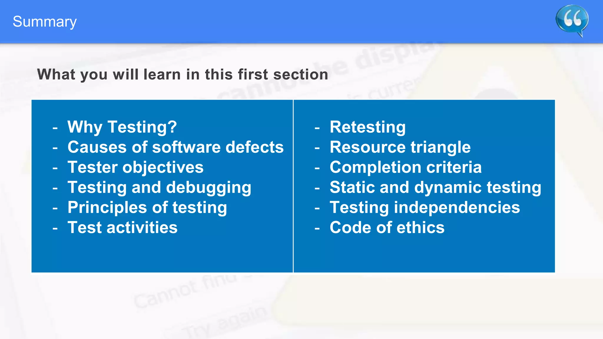 Fundamentals of Testing Section 1/6 | PPTX