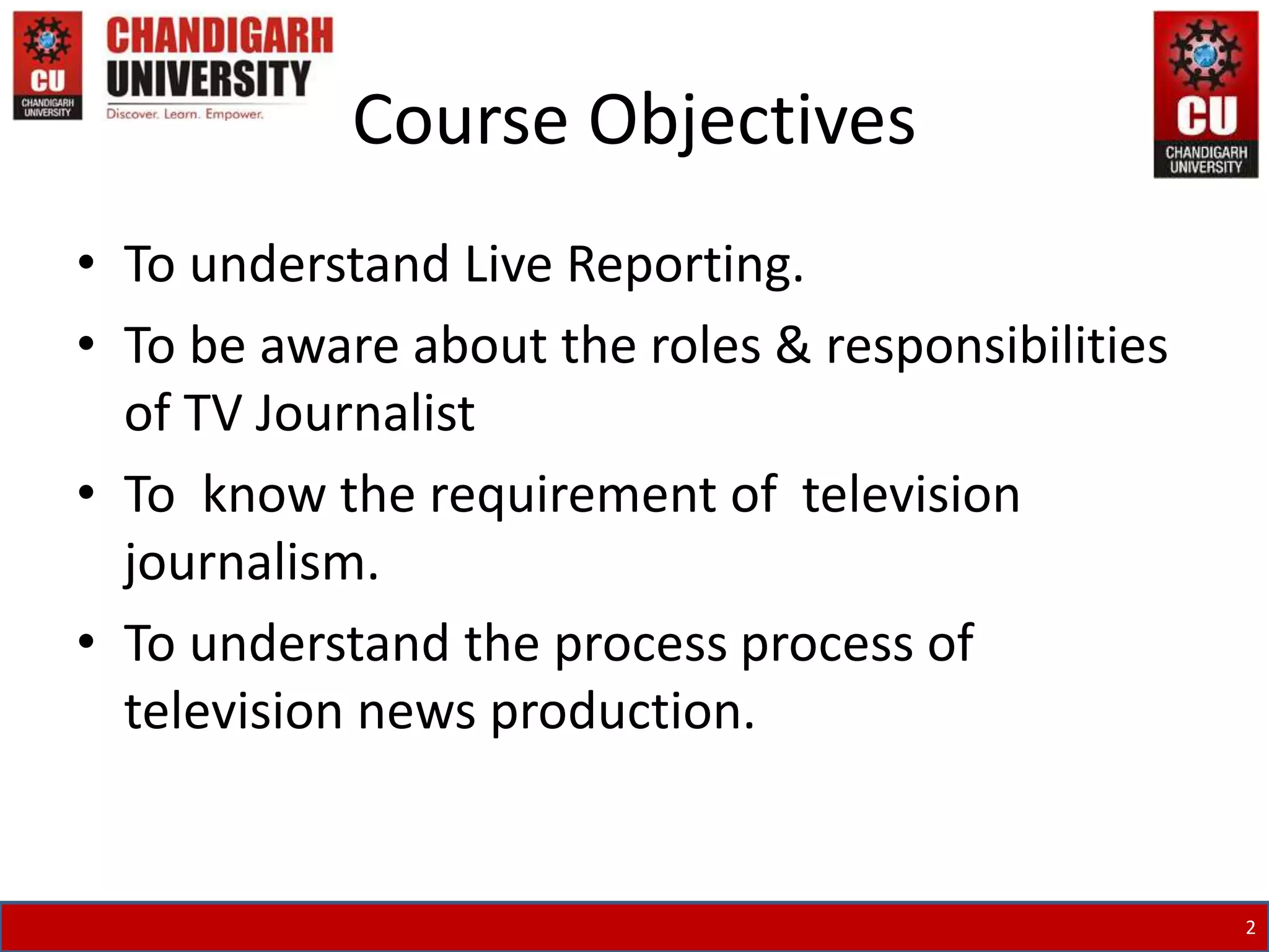 Live Reporting for TV | PPTX | Technology & Computing