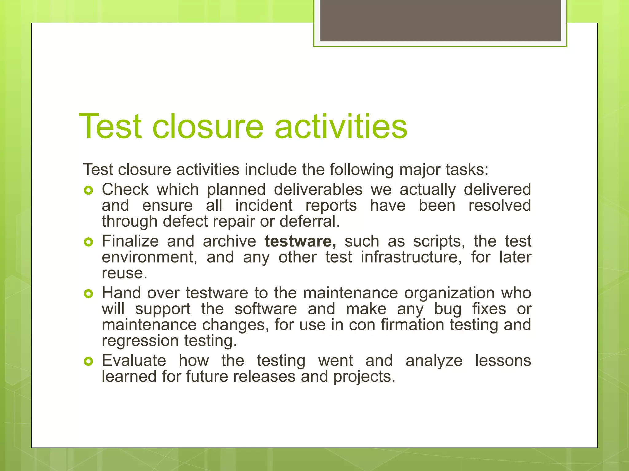 Fundamental test process (TESTING IMPLEMENTATION SYSTEM) | PPT