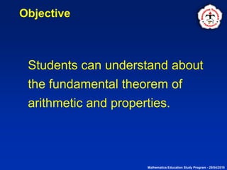 Fundamentar theorem of artihmetic | PPT