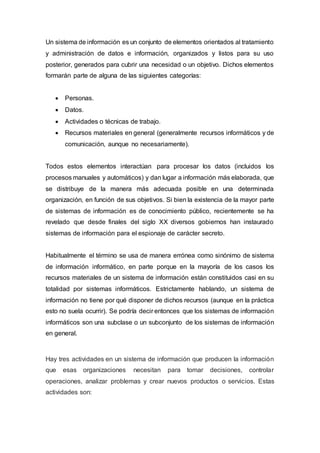 Fundamentos de sistemas de información ensayo | DOCX