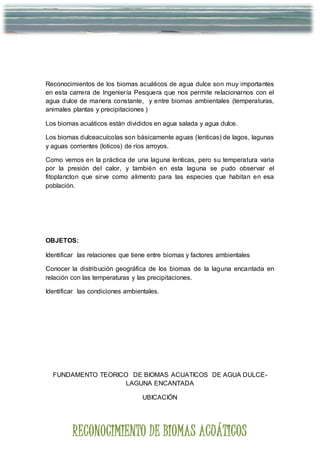 Fundamento teorico de biomas acuaticos de agua dulce laguna encantada | PDF