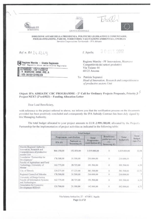 Funding Allocation Letter MA_Next Project